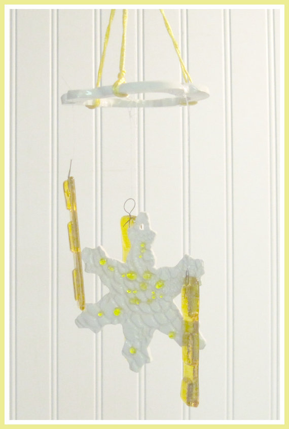 Snowflake And Glass Wind Chime Lightcatcher, Suncatcher on Luulla